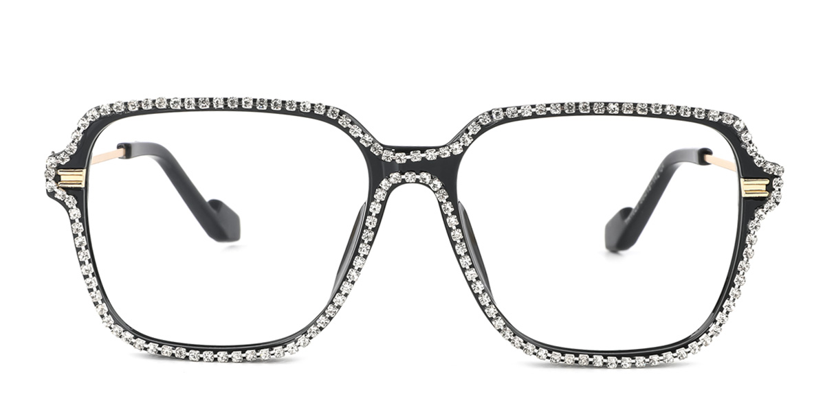Black Rectangle Unique Gorgeous Rhinestone Eyeglasses | WhereLight