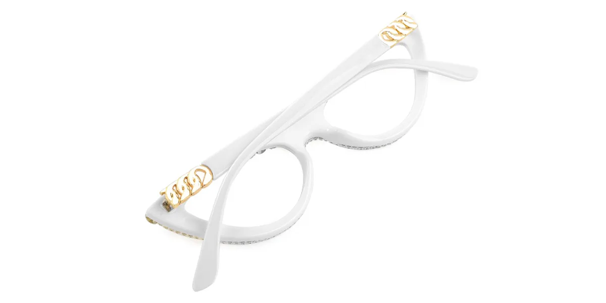 White Cateye Unique Gorgeous Rhinestone Custom Engraving Eyeglasses ...