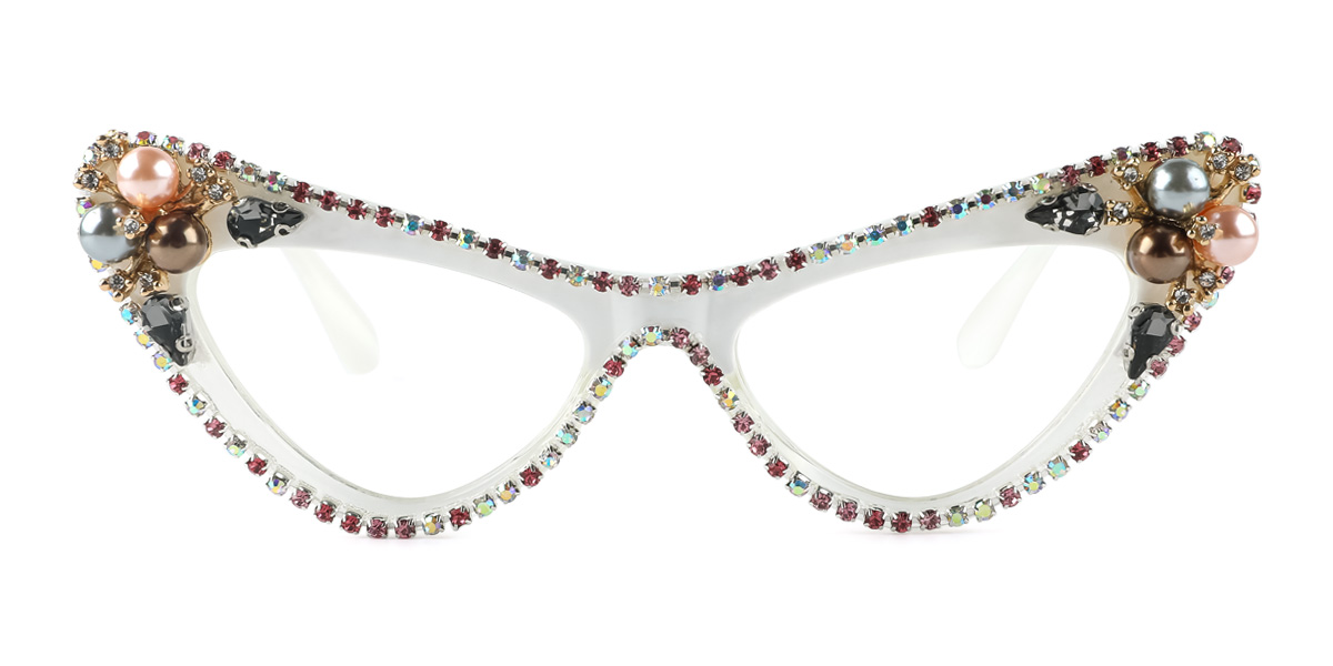 White Cateye Gorgeous Rhinestone Custom Engraving Eyeglasses | WhereLight