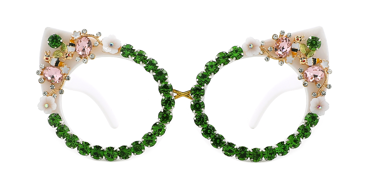 White Cateye Gorgeous Rhinestone Custom Engraving Eyeglasses | WhereLight