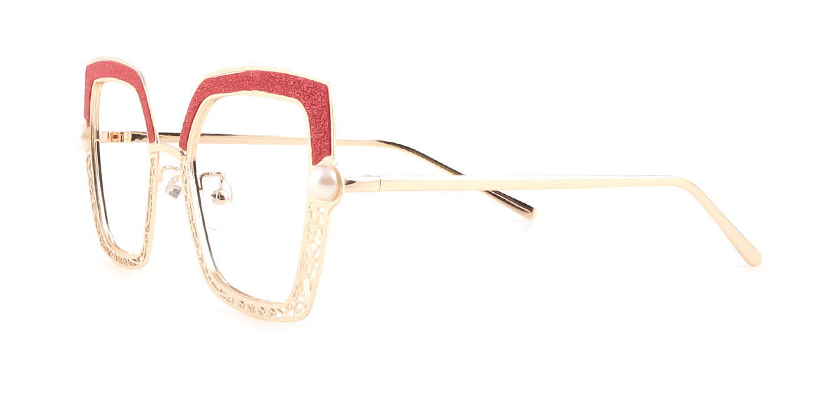 Red Geometric Gorgeous Full-rim Metal Large Glasses for female from ...