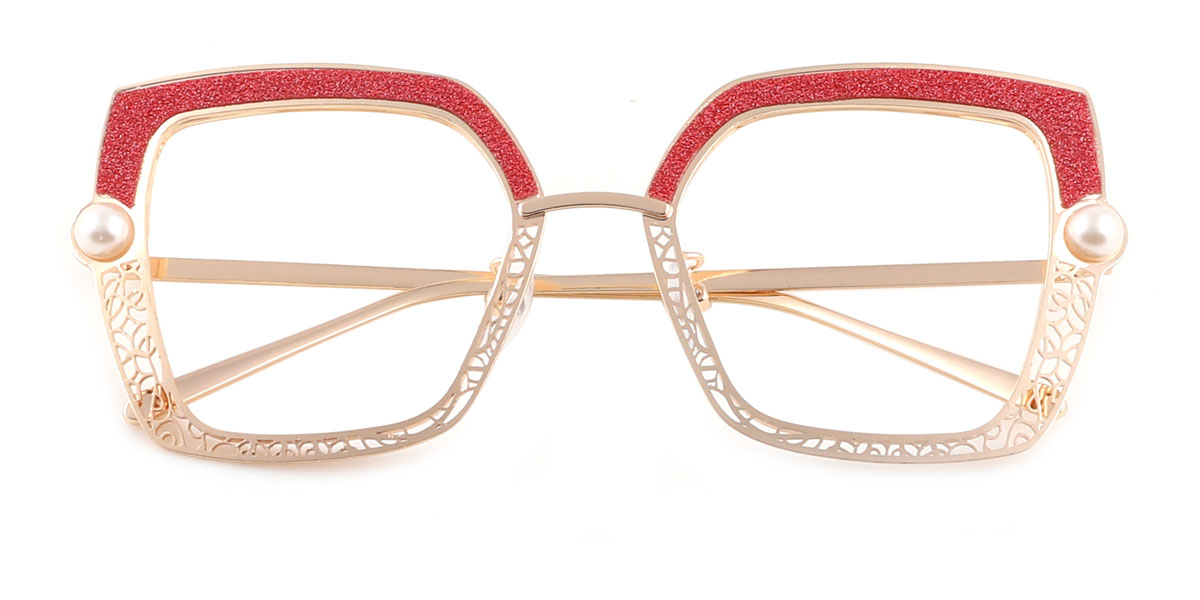 Red Geometric Gorgeous Full-rim Metal Large Glasses for female from ...