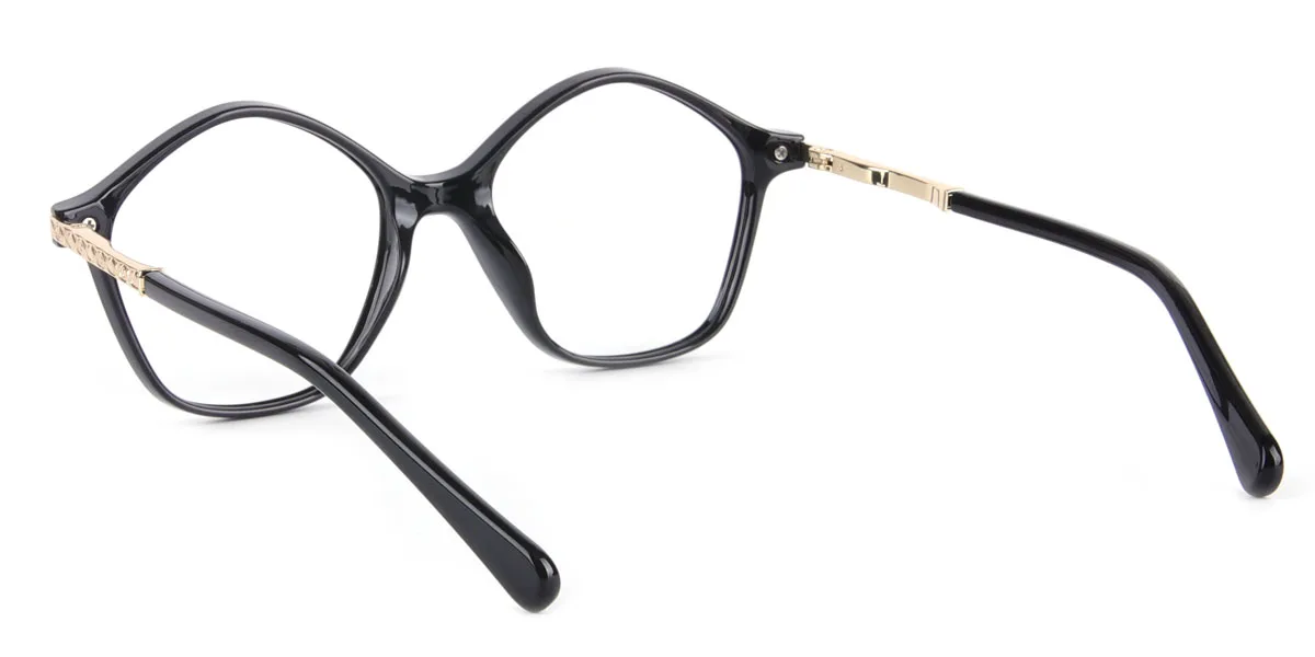 Black Geometric Unique Spring Hinges Super Light Eyeglasses | WhereLight