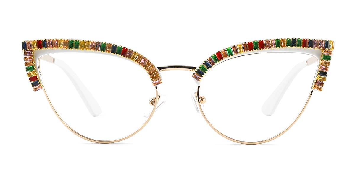 White Cateye Gorgeous Rhinestone Custom Engraving Eyeglasses | WhereLight