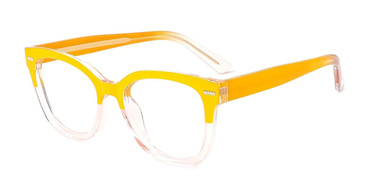 Yellow Oval Retro Unique Spring Hinges Custom Engraving Eyeglasses ...