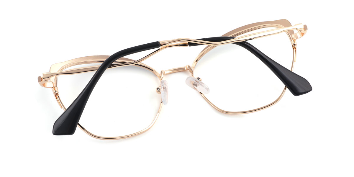 Black Cateye Unique Full-rim Metal Large Glasses for female from Wherelight