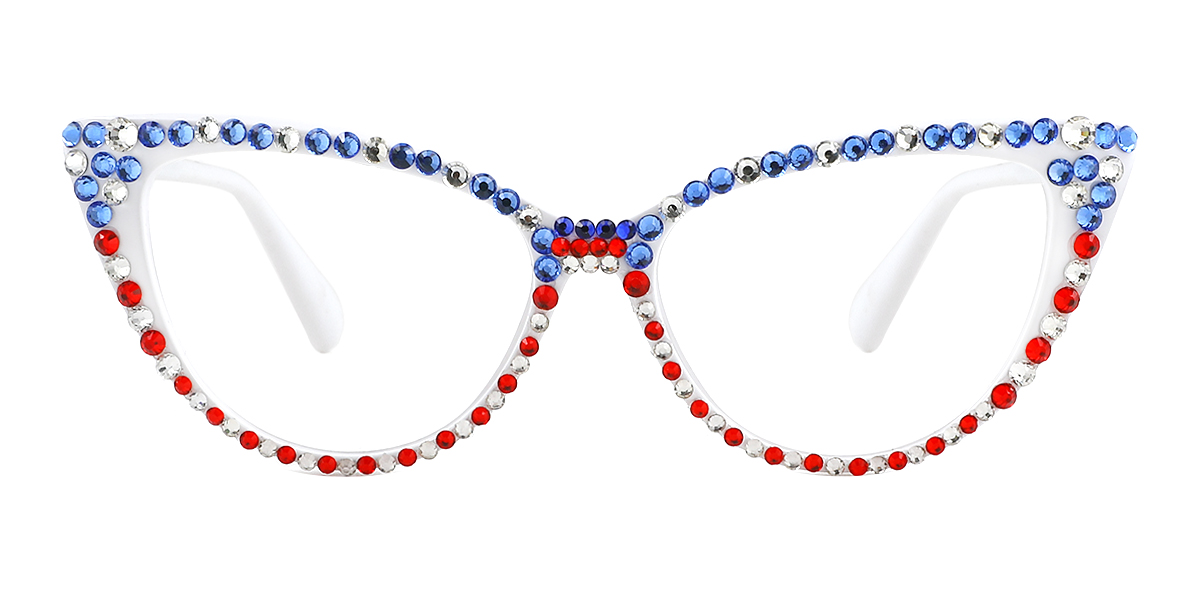 White Cateye Gorgeous Rhinestone Custom Engraving Eyeglasses | WhereLight