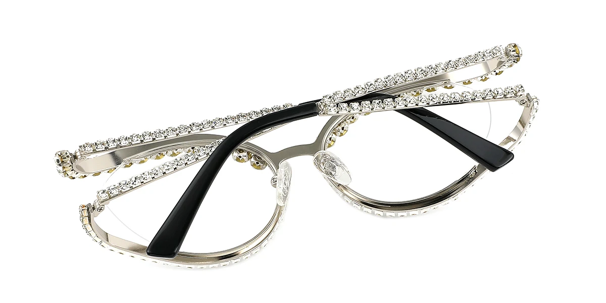 White Oval Unique Gorgeous Rhinestone Eyeglasses | WhereLight