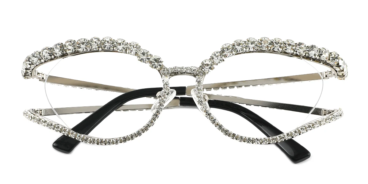 White Oval Unique Gorgeous Rhinestone Eyeglasses | WhereLight
