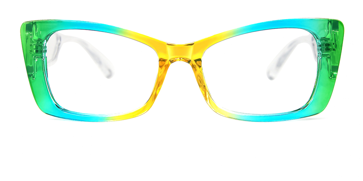 Wherelight Fluorescent Green Rectangle Eyeglasses Plastic Unique Cateye