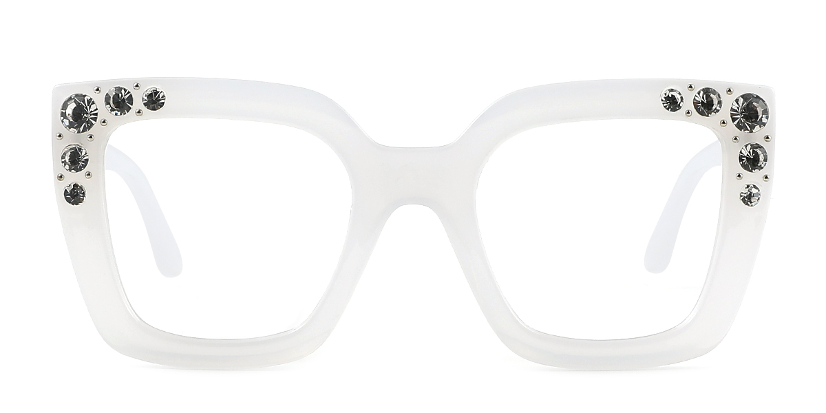 White Rectangle Rhinestone Custom Engraving Eyeglasses | WhereLight