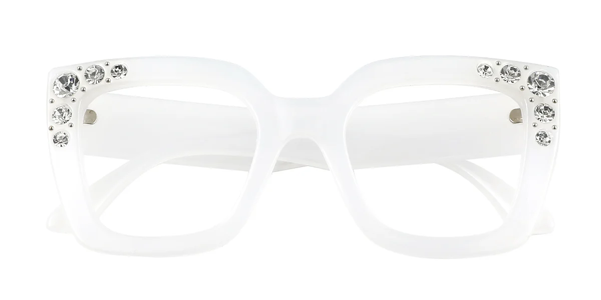 White Rectangle Rhinestone Custom Engraving Eyeglasses | WhereLight